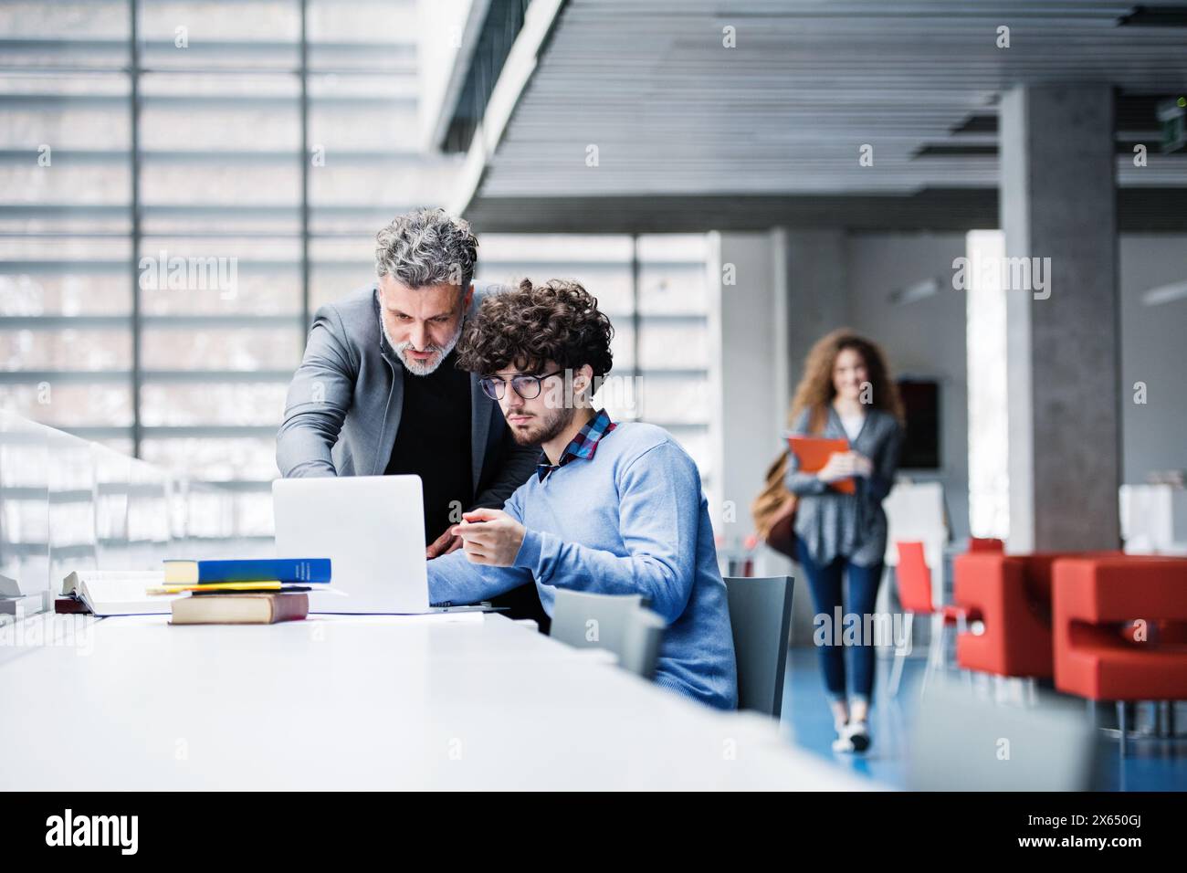 Handsome university professor helping student with final project ...