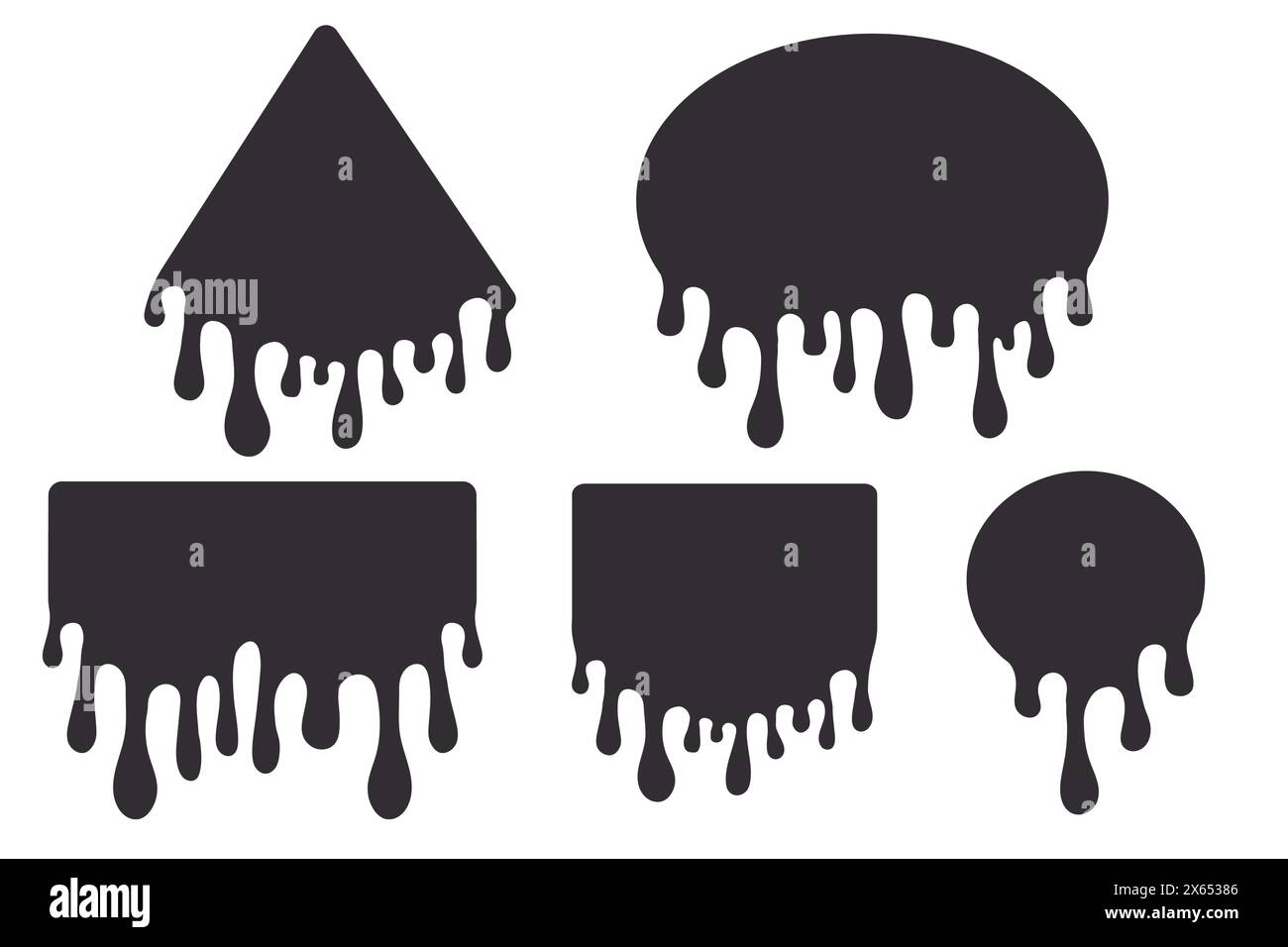 Melt drip circle silhouette paint round splash with drops, liquid shape ...