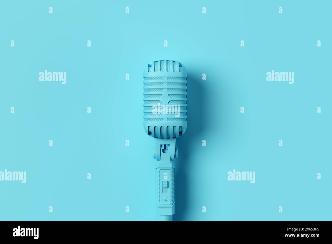 Retro style vintage blue microphone on blue background. Monotone banner ...