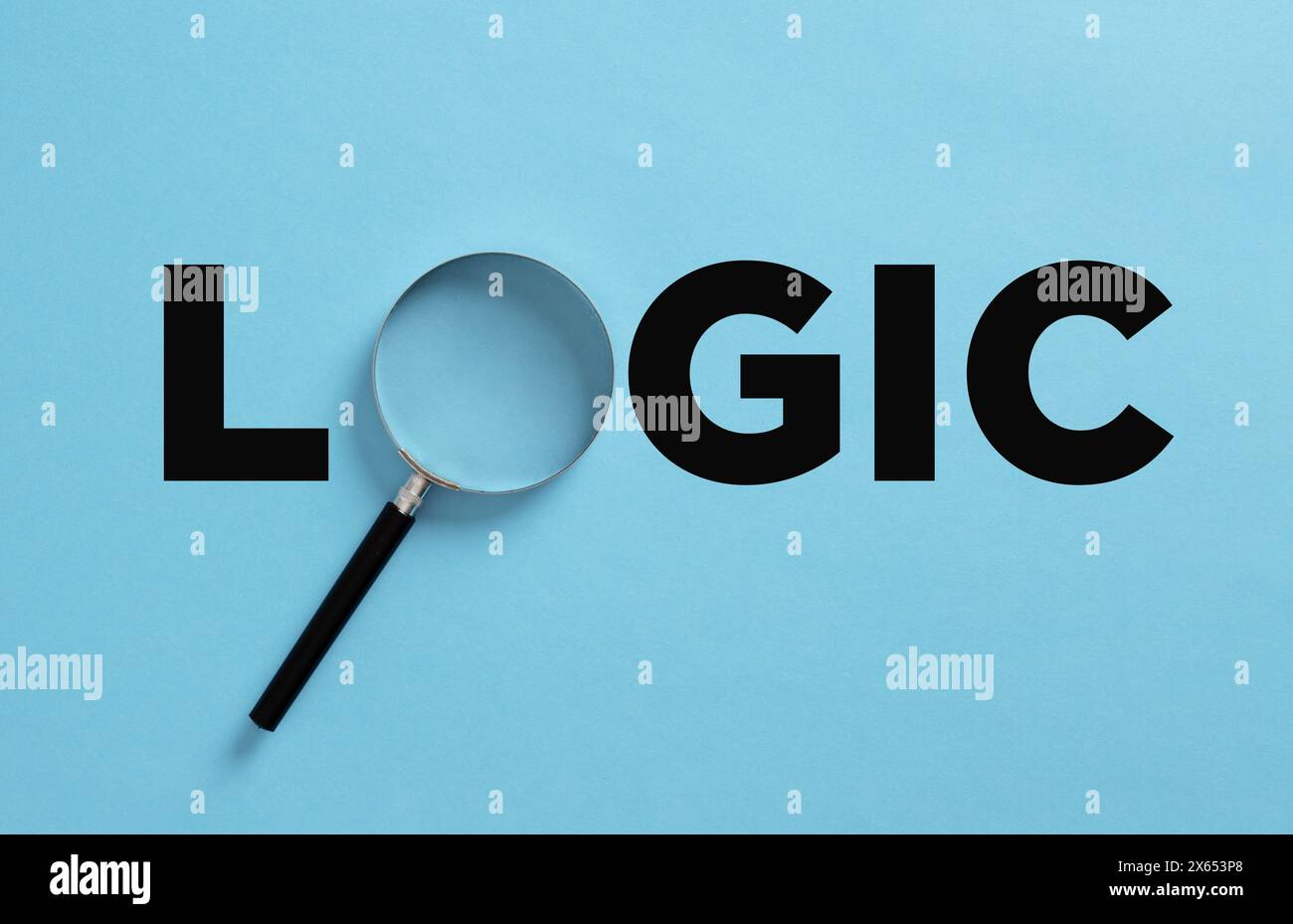 The word logic with magnifier. Logical analysis. Business and education ...