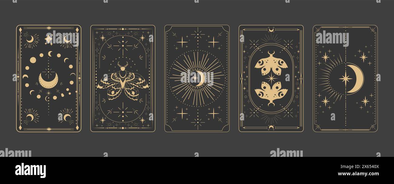 Tarot reverce border magic sacred cover card frame gold line border ...