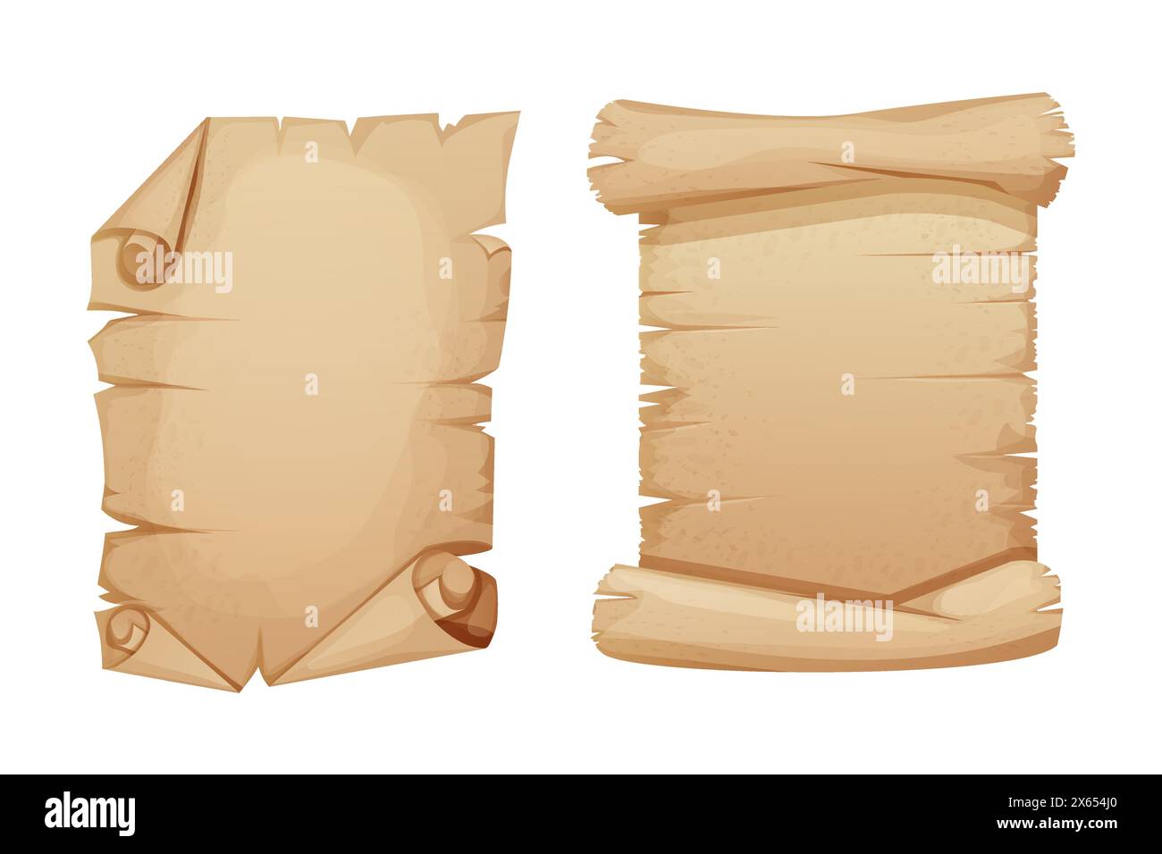 Old parchment paper scrolls, page, aged sheet surface, map, book blank ...