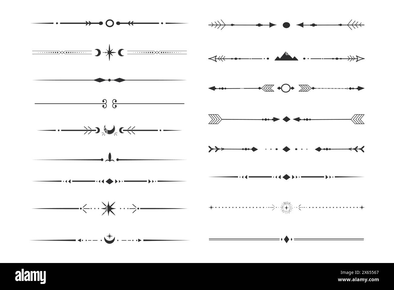 Set tribal ethnic arrow dividers, native indian bow boho in doodle ...