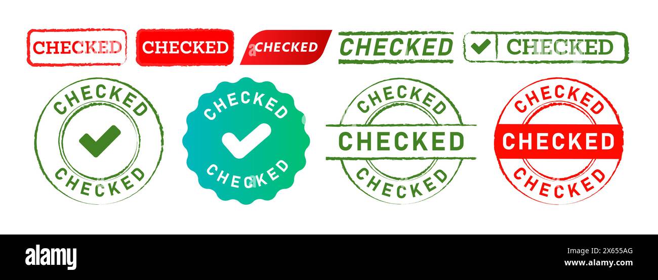 checked rubber stamp label sticker sign for approved agreement success ...