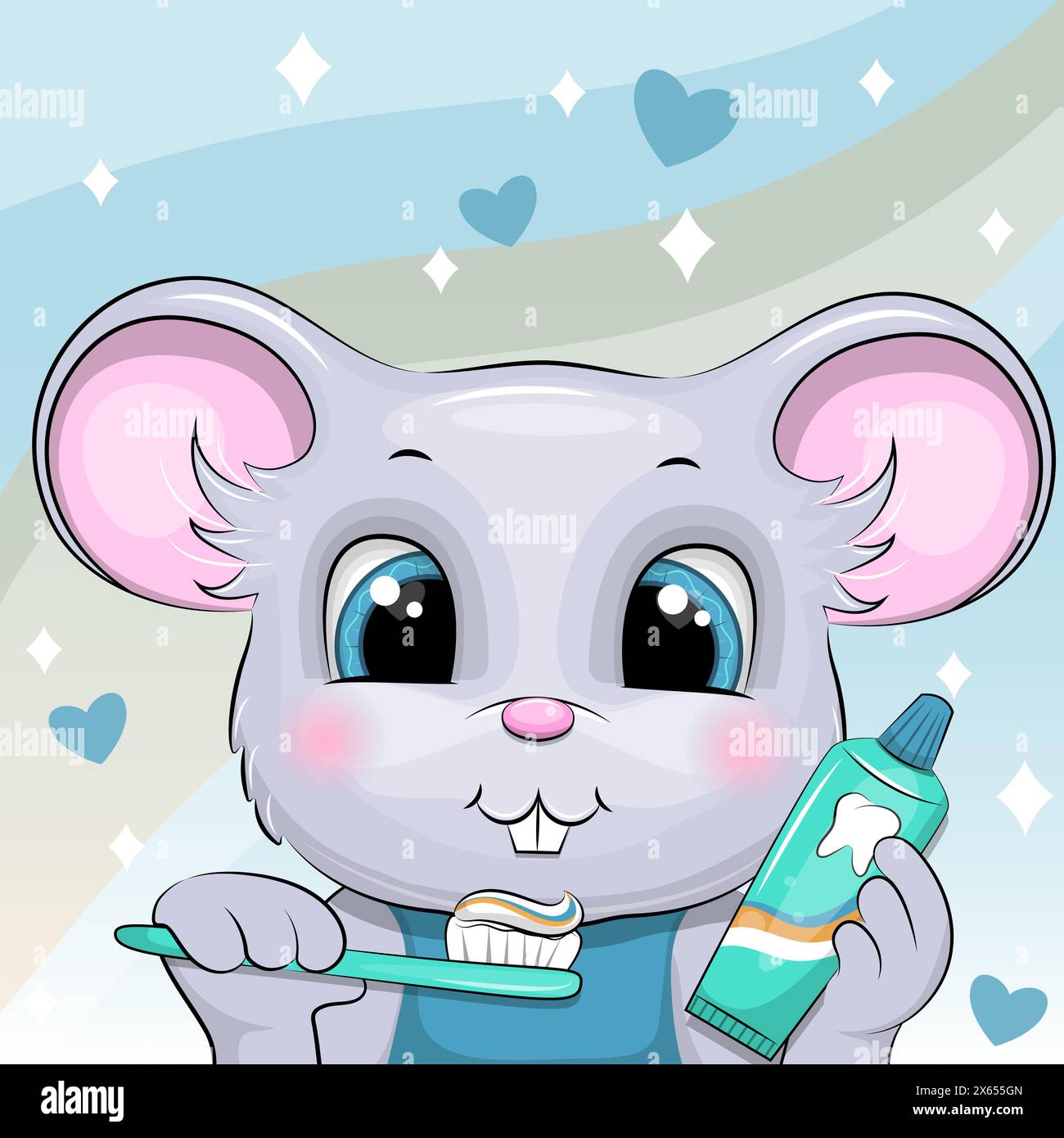 Cute cartoon mouse with toothpaste and toothbrush. Vector illustration ...