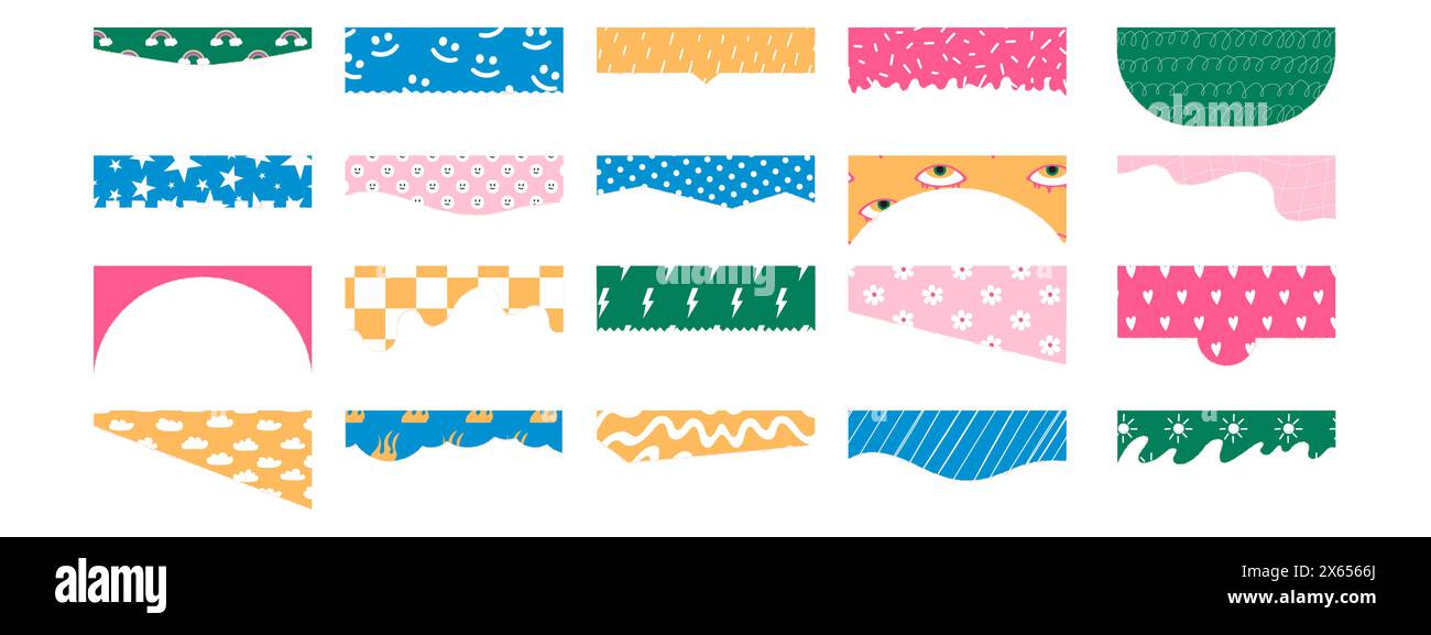 Modern torn paper set with funny pattern. Design elements for ...