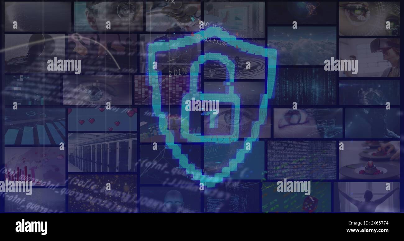 Image Of Online Security Padlock And Data Processing On Screens Stock