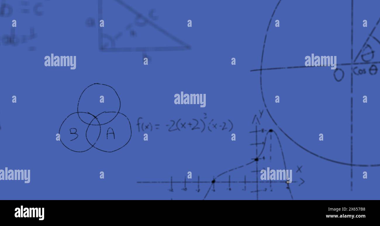 Image of mathematical equations processing on blue background Stock ...