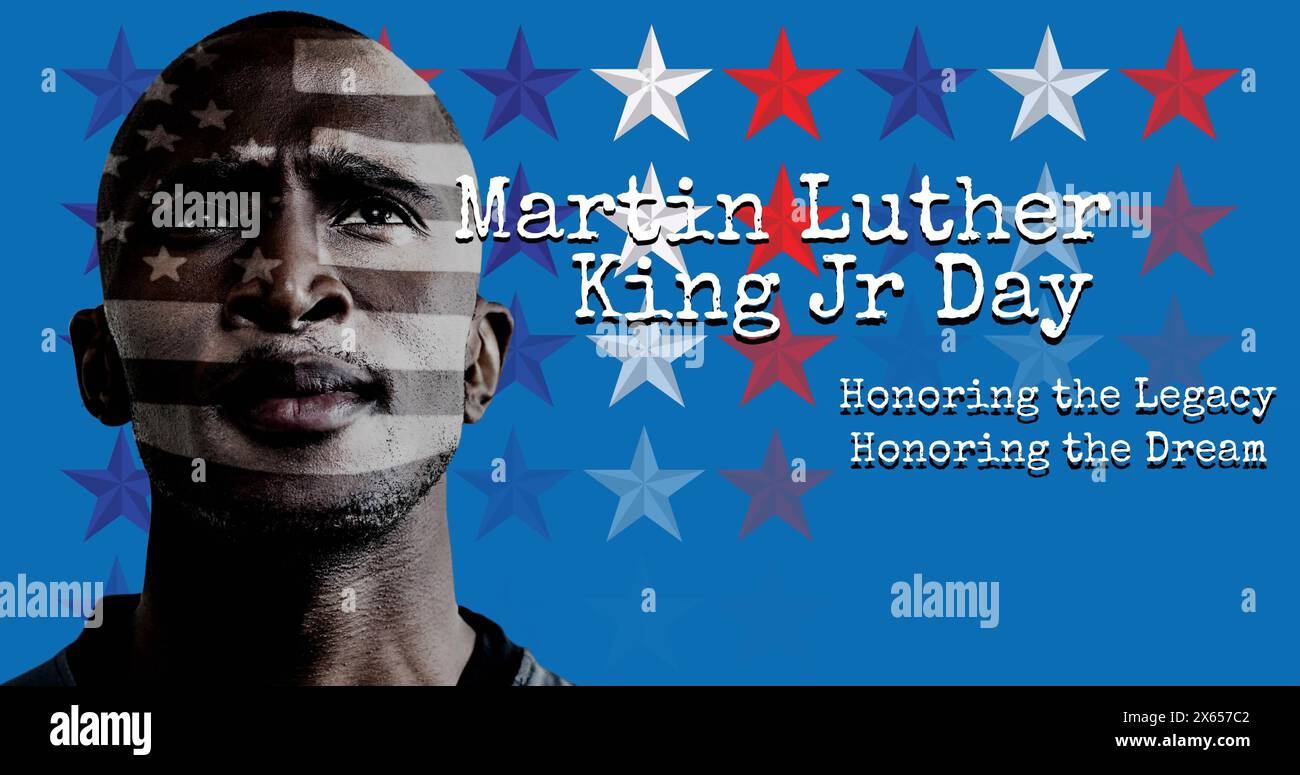 Martin luther king jr day text banner and african american male athlete ...