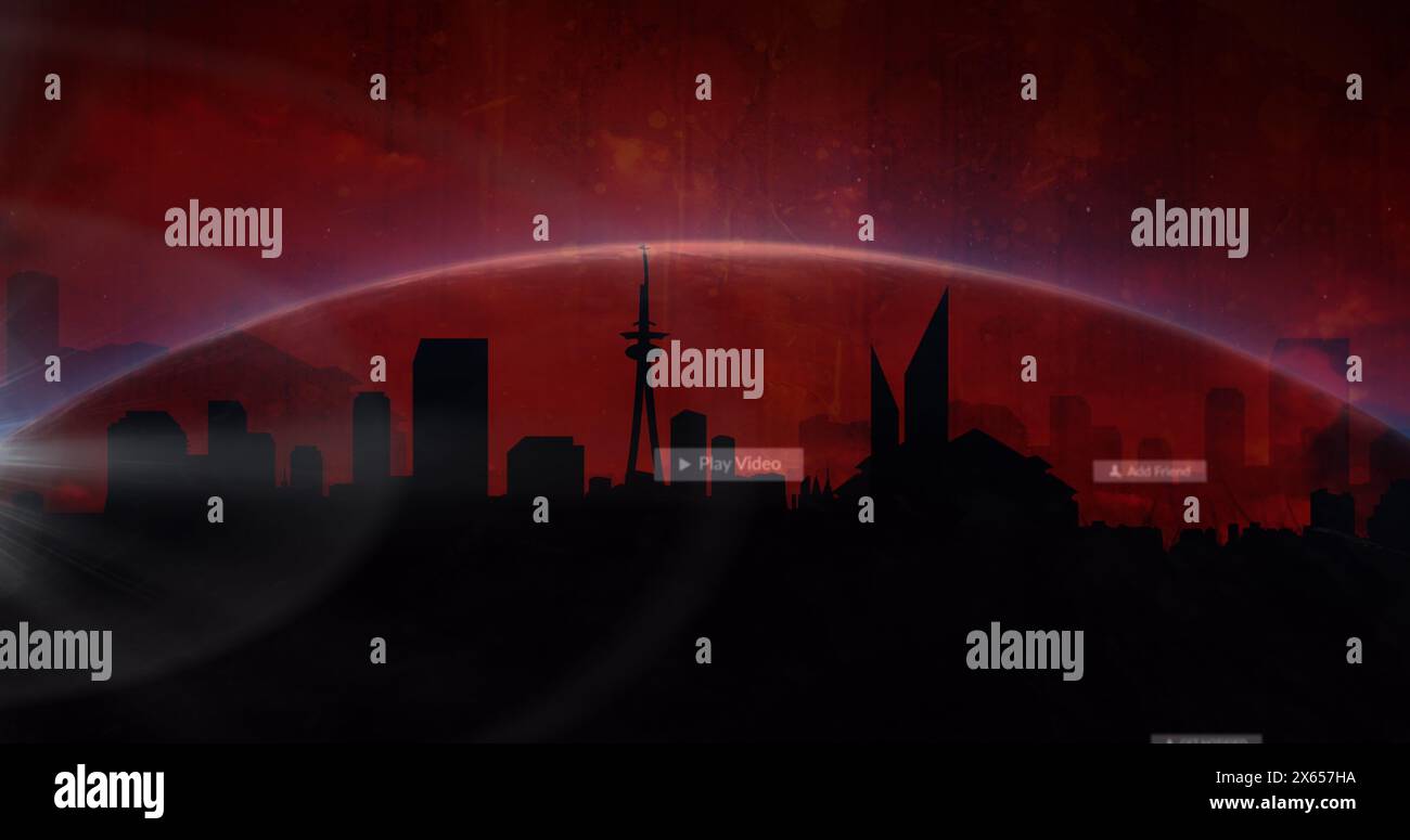 Image of falling social media icons over cityscape Stock Photo - Alamy