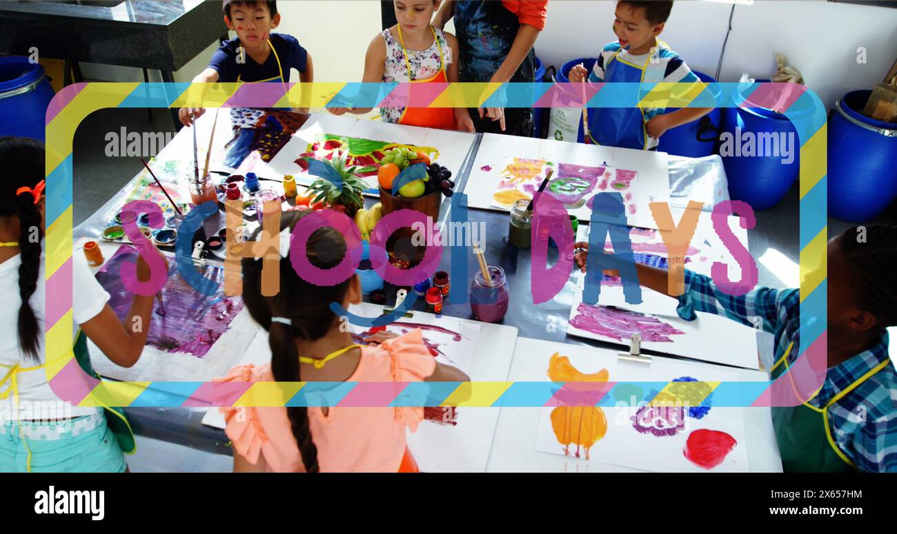 Image of school days text over diverse schoolchildren Stock Photo - Alamy