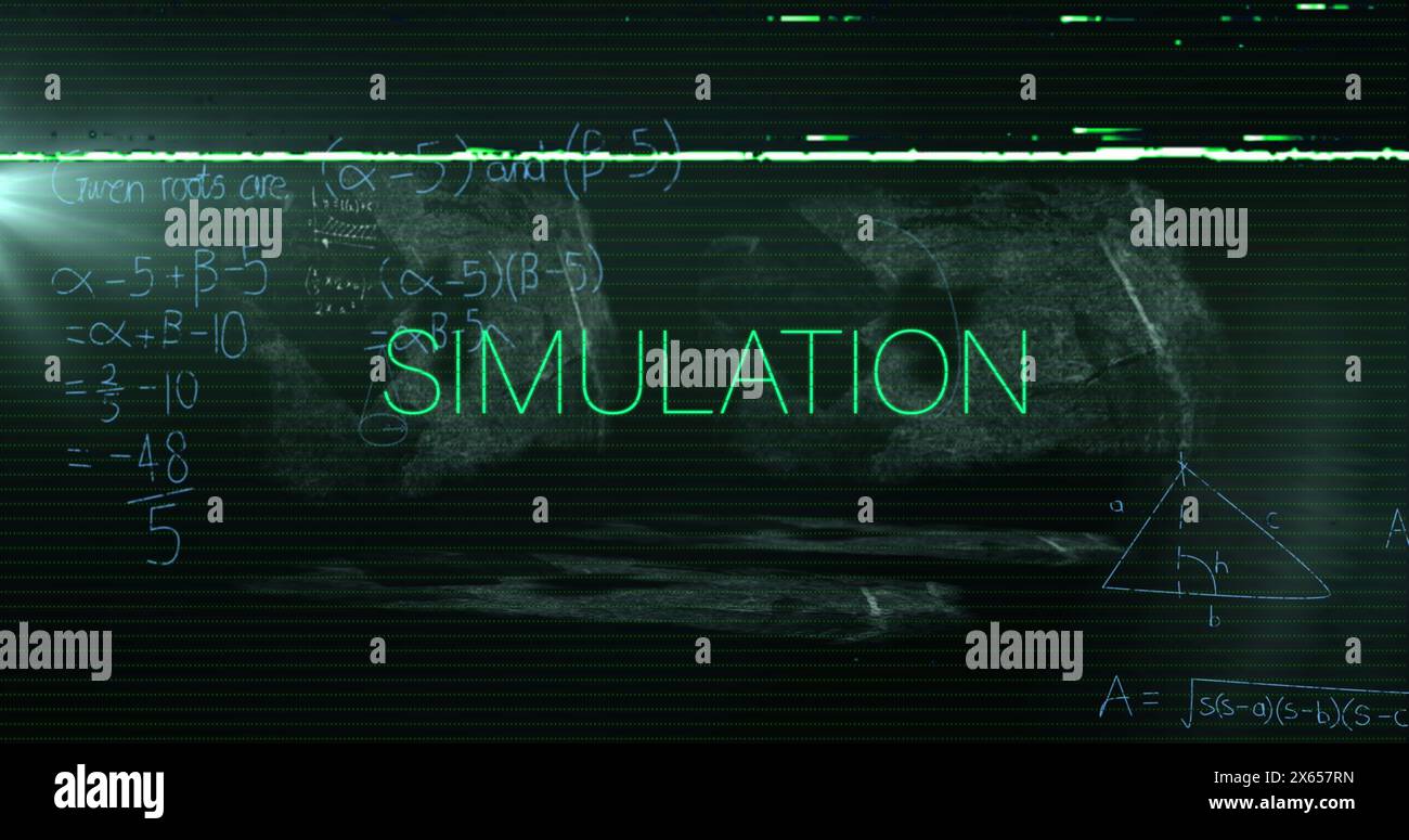 Image of simulation text in green over mathematical equations and ...