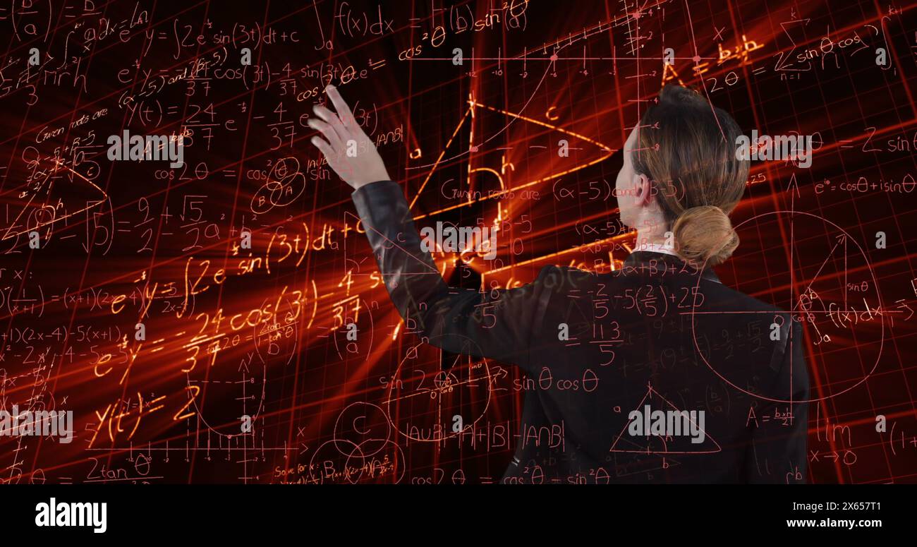 Image of mathematical equations over digital model of human brain on ...