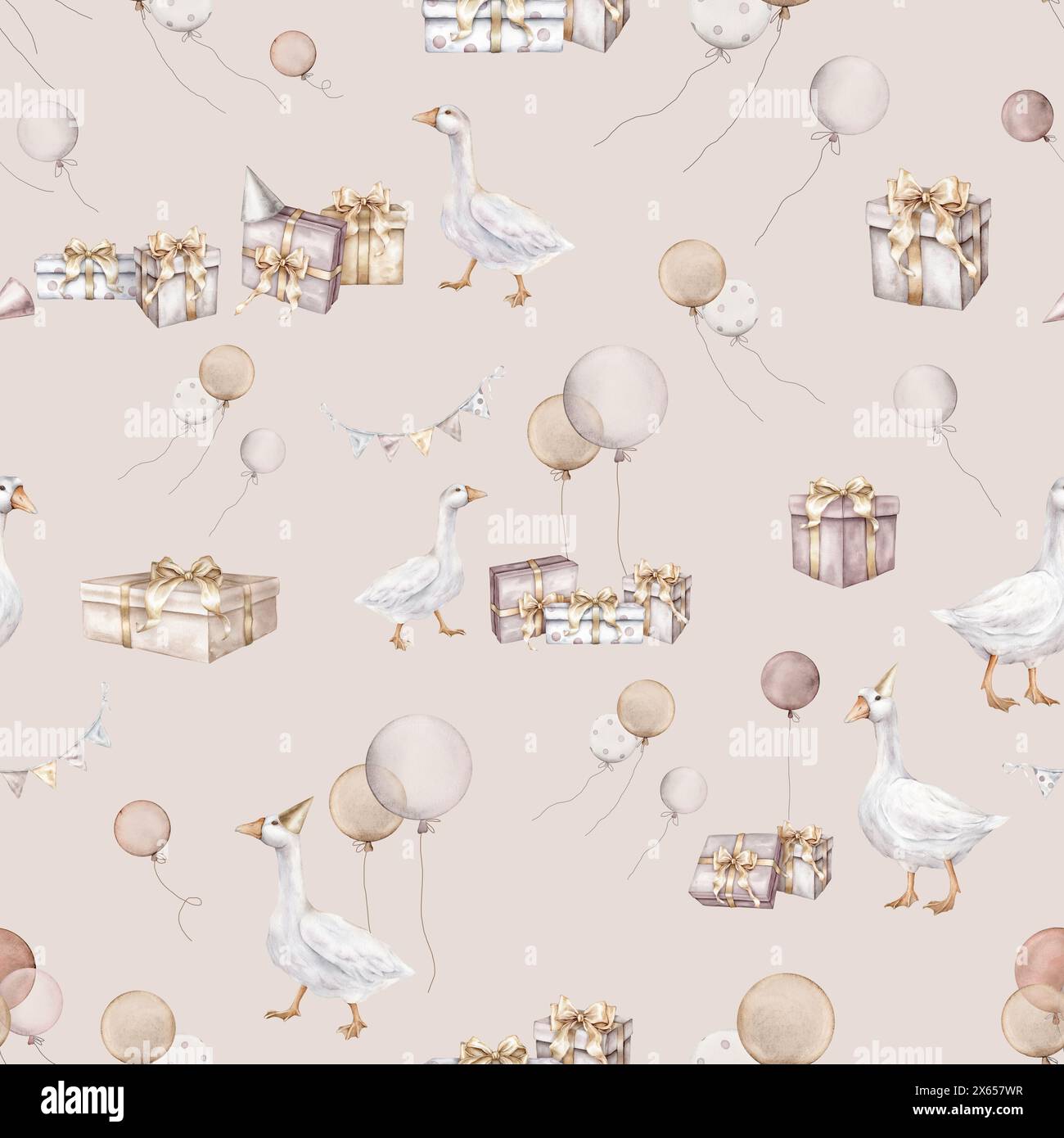 Watercolor repeat seamless pattern with Air Balloons and confetti and ...