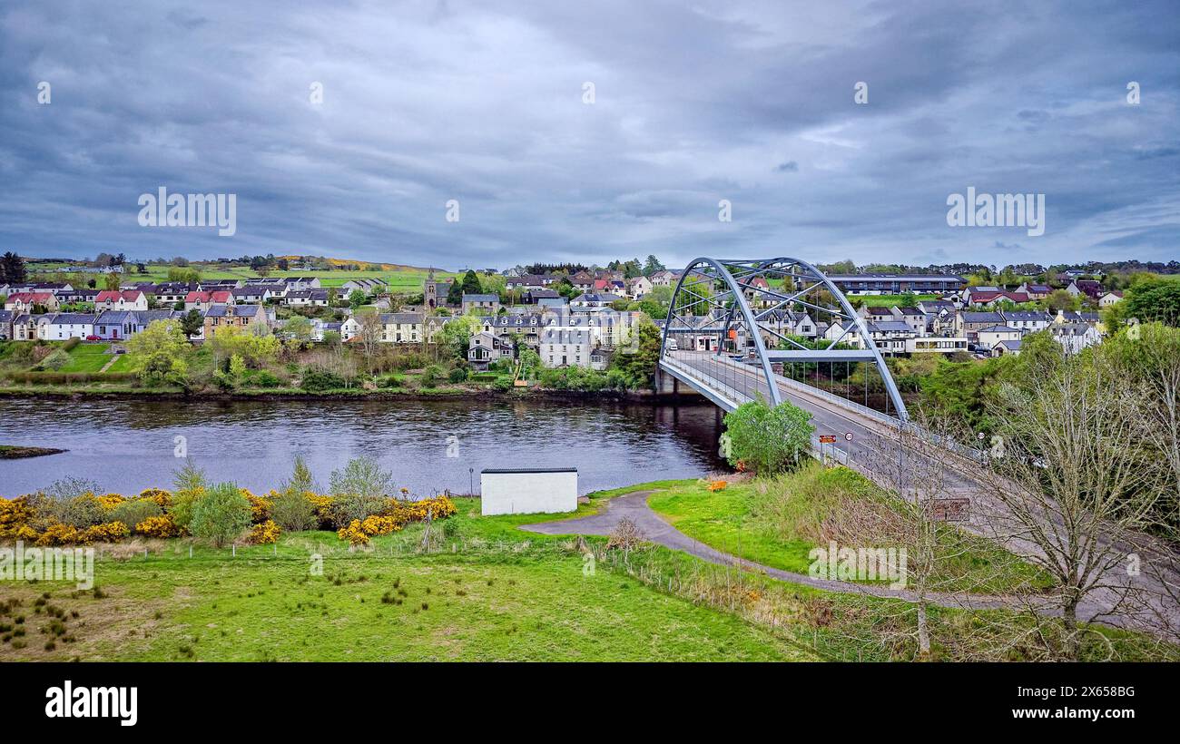 Bonar Bridge Sutherland Scotland village houses on the north bank and ...