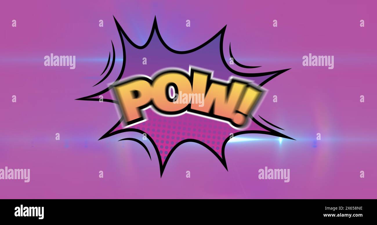Image of pow text over retro star speech bubble on pink background ...