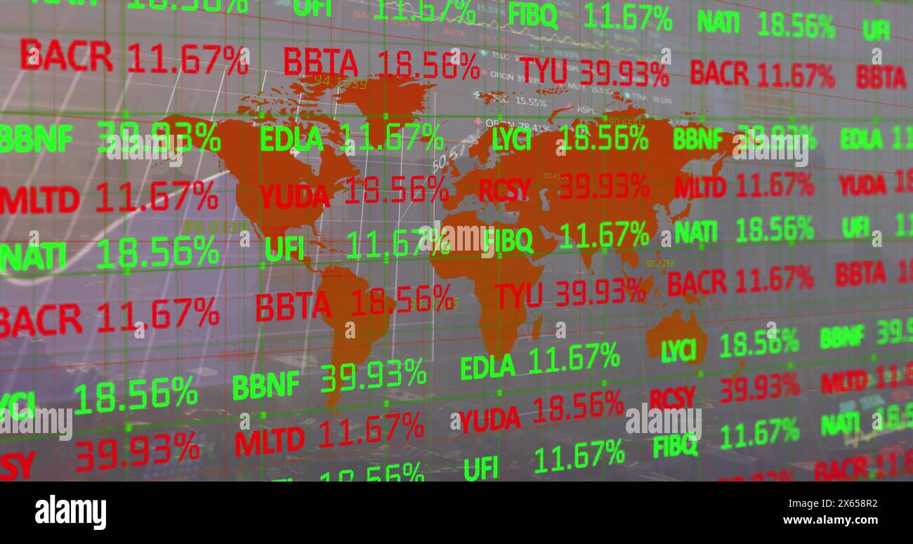 Image of financial data processing over world map Stock Photo - Alamy