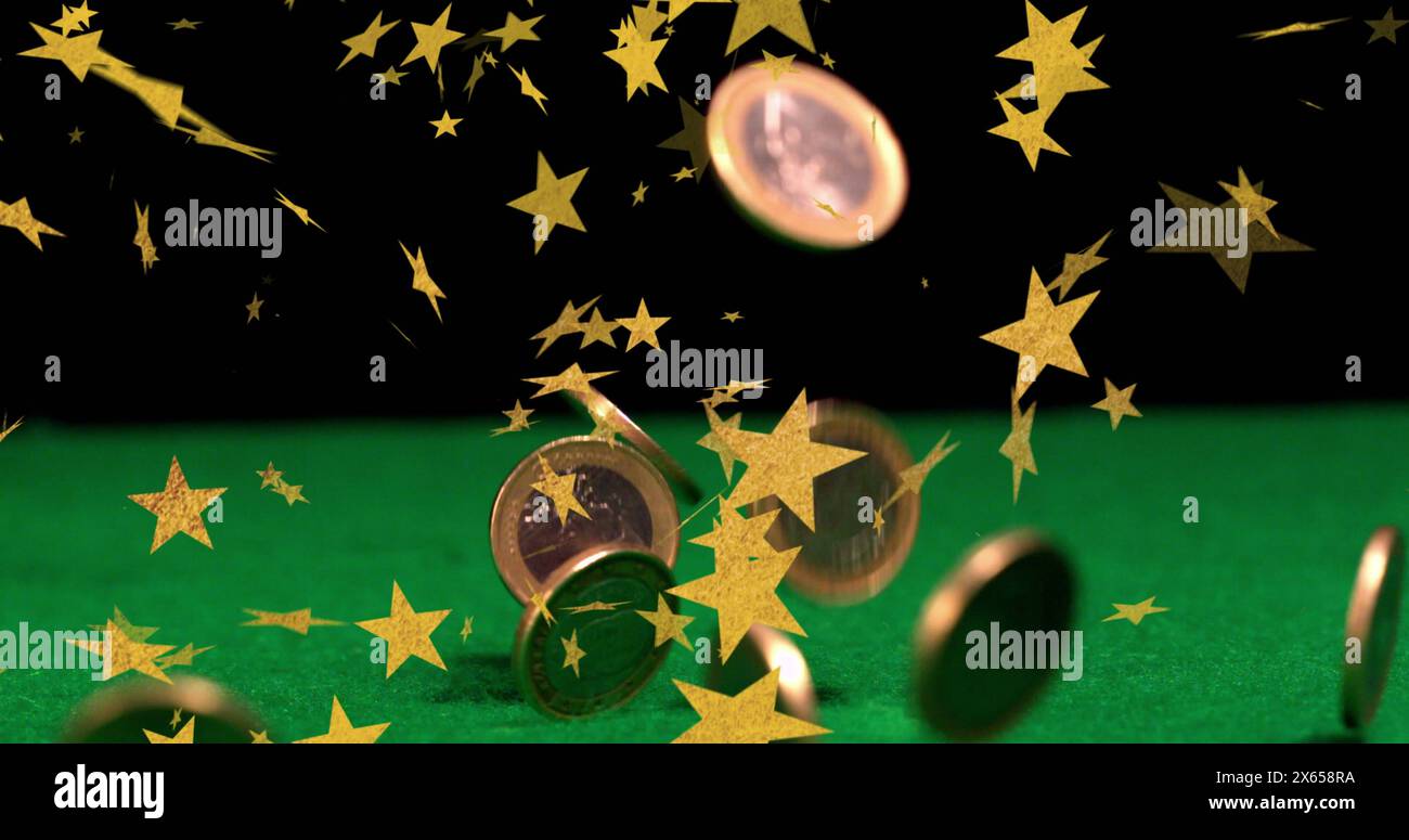 Animation stars over coins falling hi-res stock photography and images ...
