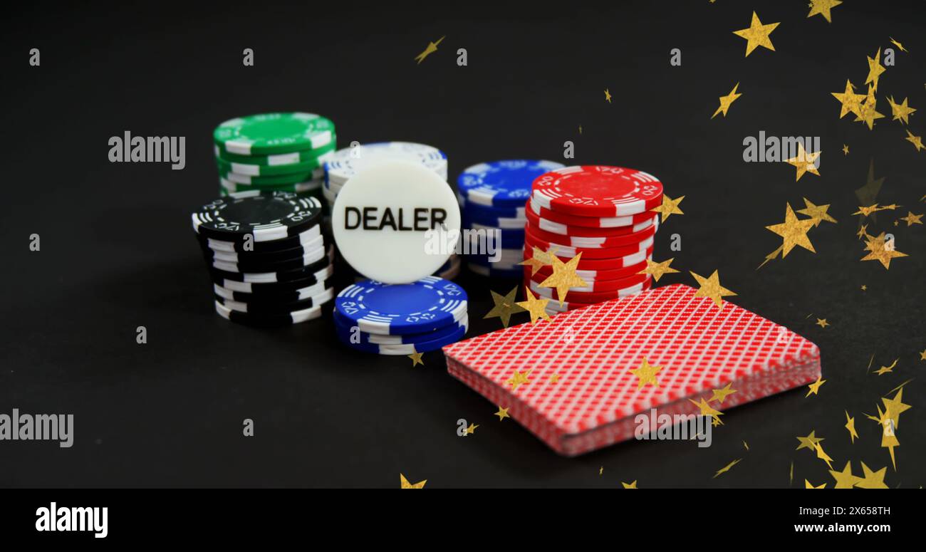 Image of stars falling over dealer text and chips Stock Photo - Alamy