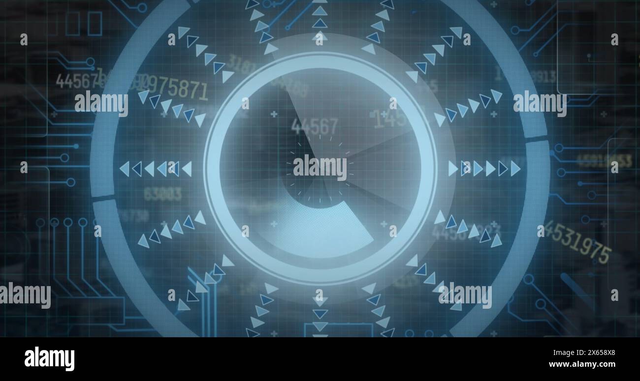 Image of round scanner and multiple changing numbers against ... Image of round scanner and multiple changing numbers against ...