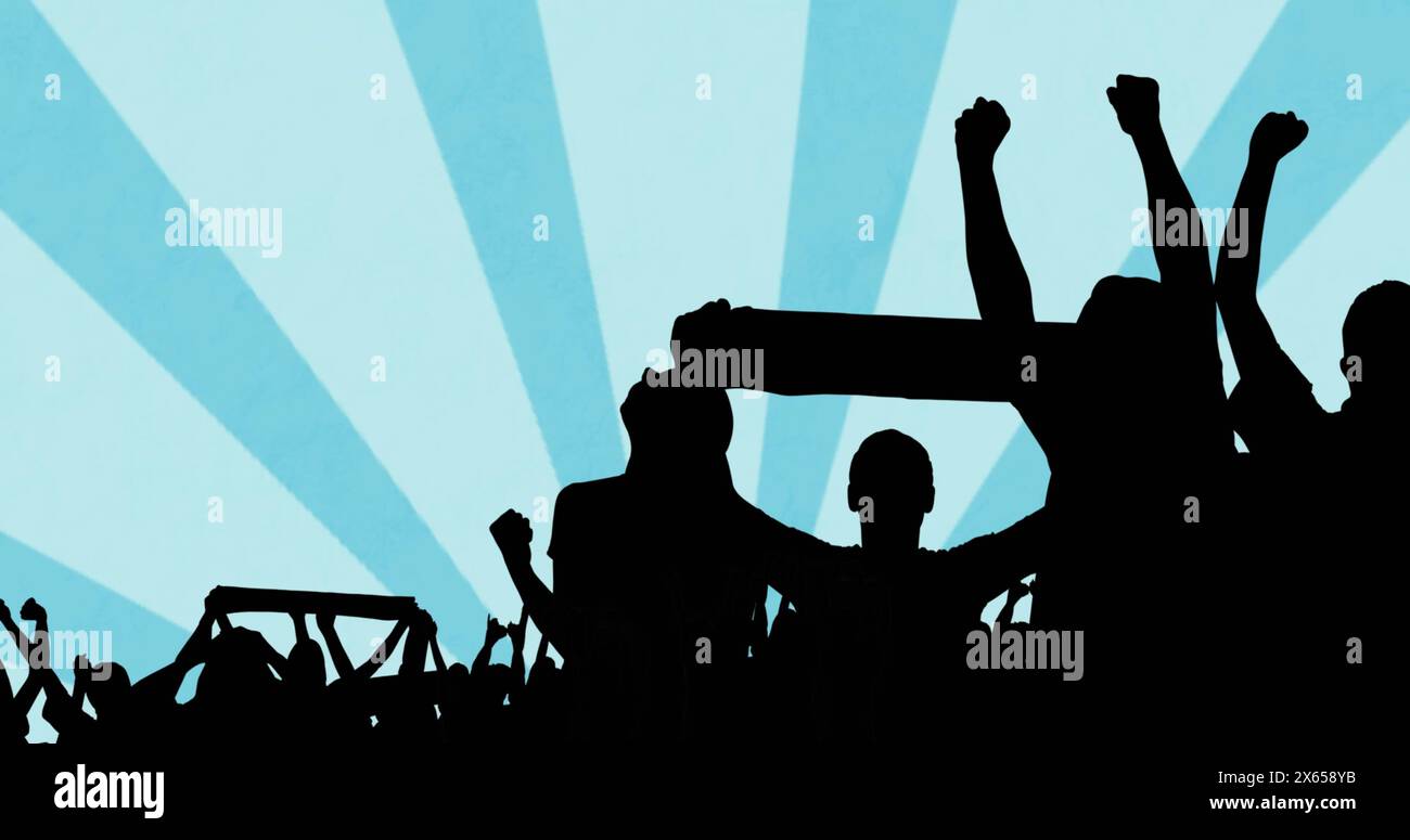 Image of supporters silhouettes over shapes on blue background Stock ...