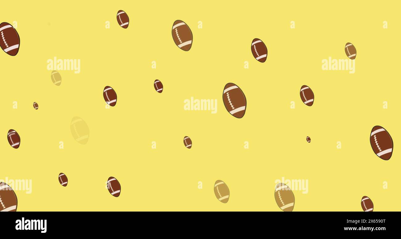 Image of rugby balls on yellow background Stock Photo - Alamy