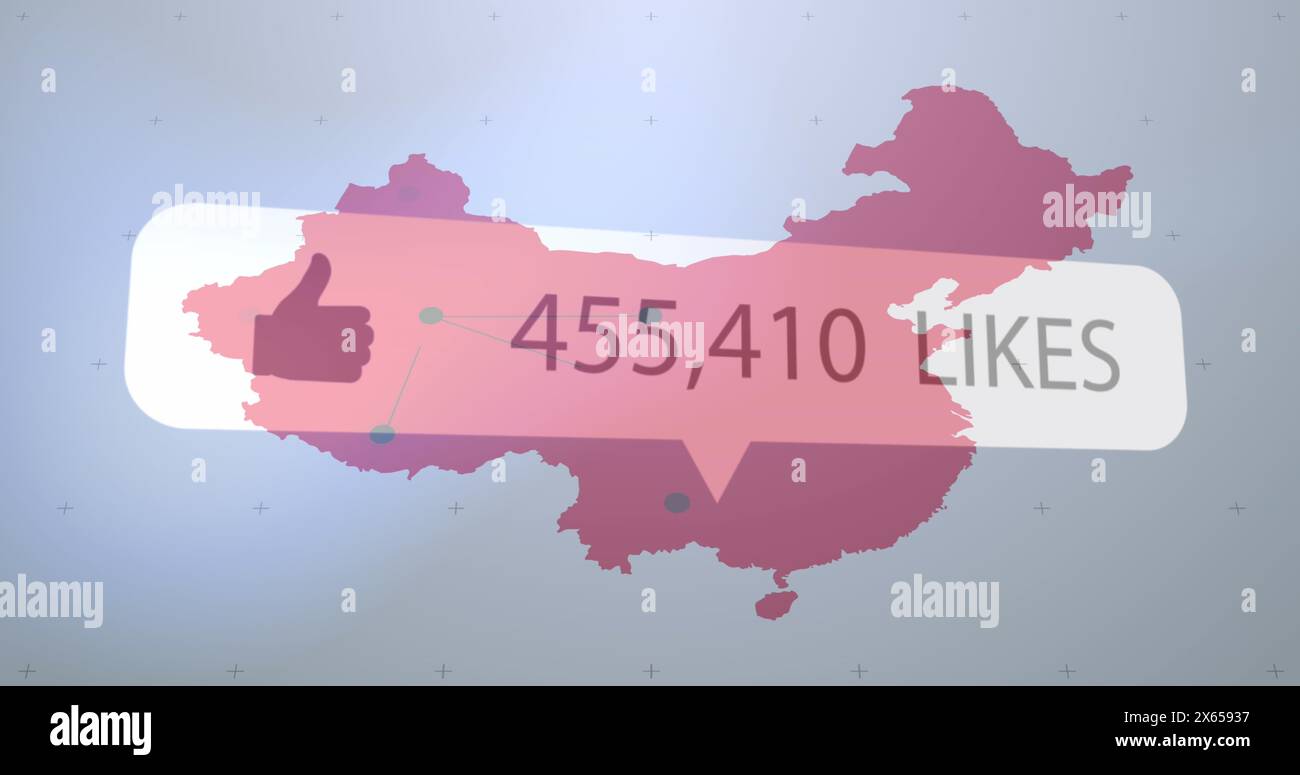 Image of like icon with increasing numbers over usa map against blue ...