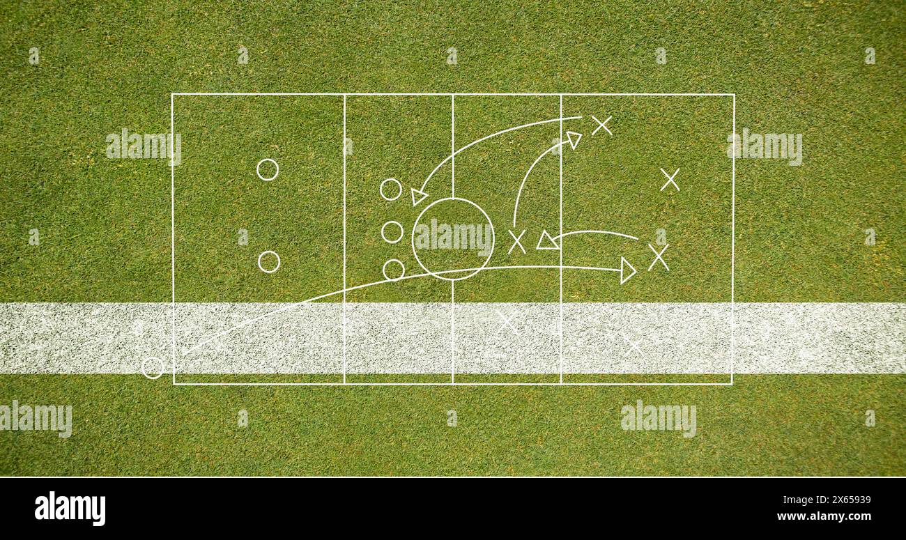 Image of soccer playbook drawing representing game plan over grassy ...
