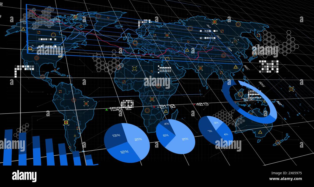 Image of statistical data processing over grid network against black ...