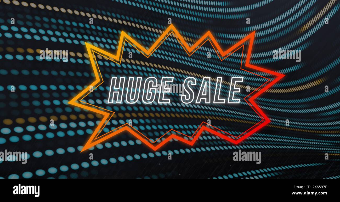 Image of huge sale text in speech bubble over dots moving in wave ...