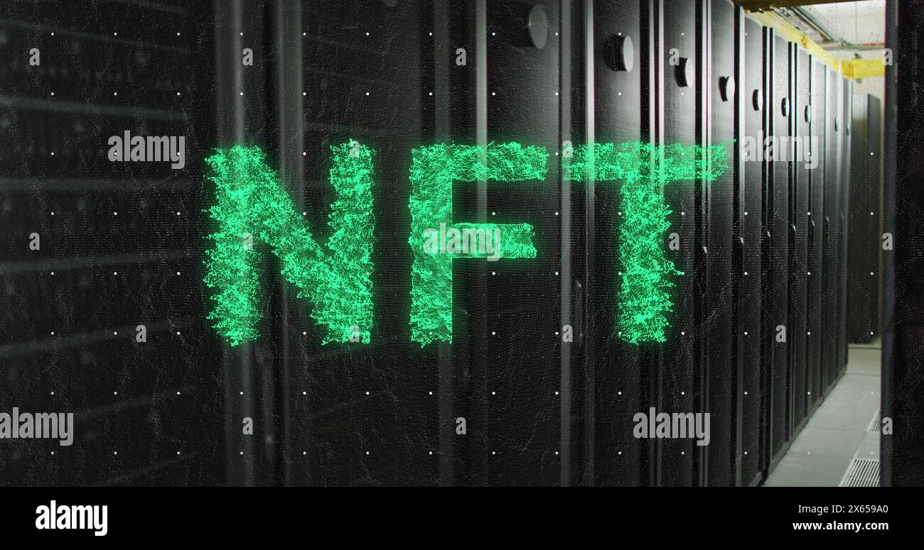 Image of green nft text banner against computer server room Stock Photo ...