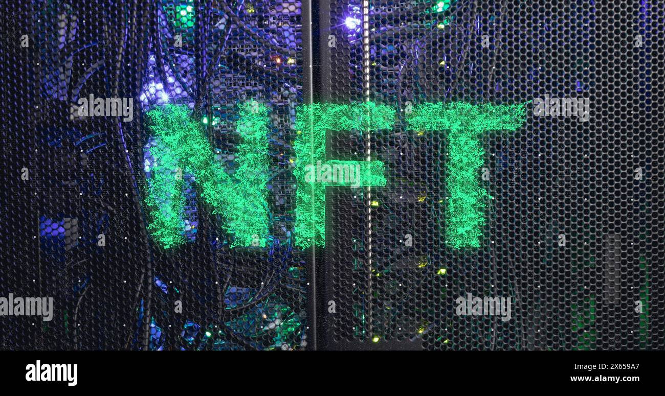 Green digital network animation over hi-res stock photography and ...
