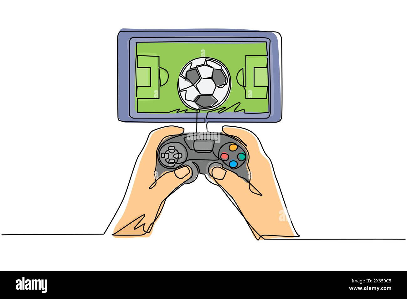 Single continuous line drawing smartphone connected with gamepad and ...