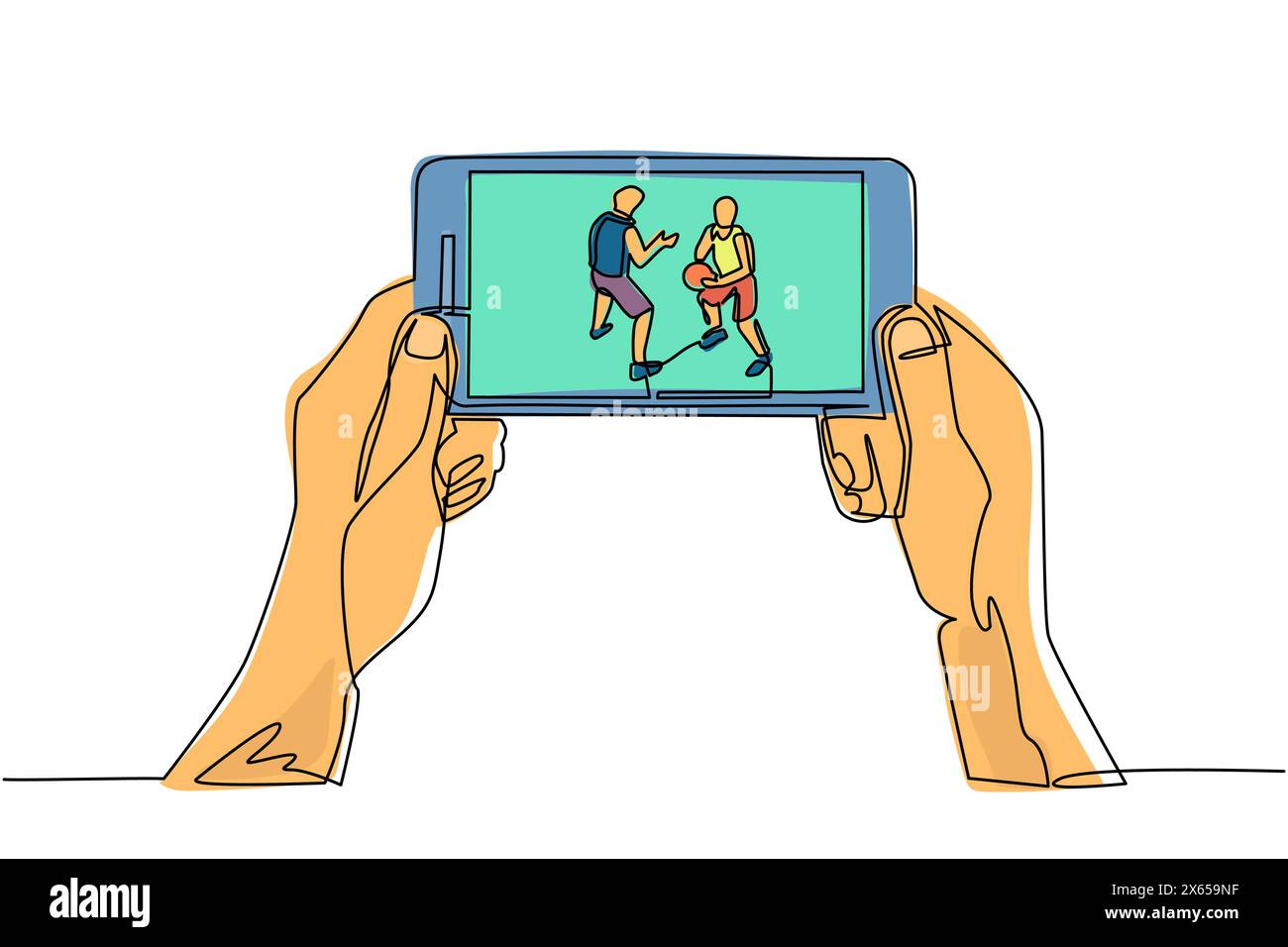 Continuous one line drawing basketball league live streaming on mobile ...