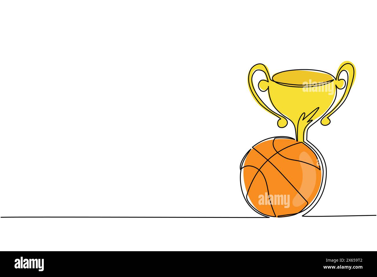Single one line drawing trophy and basketball ball. Champion cup icon ...
