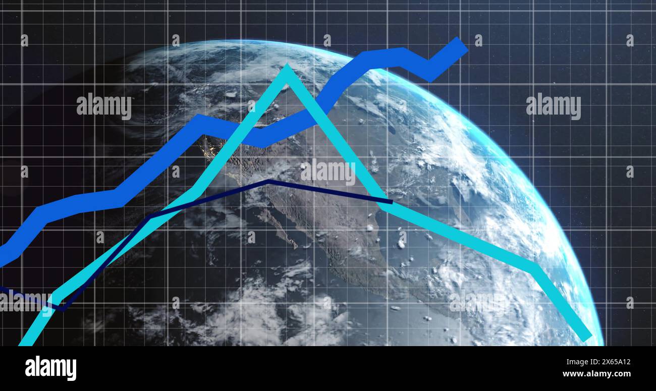 Blue and light blue lines are showing upward trends over background of ...