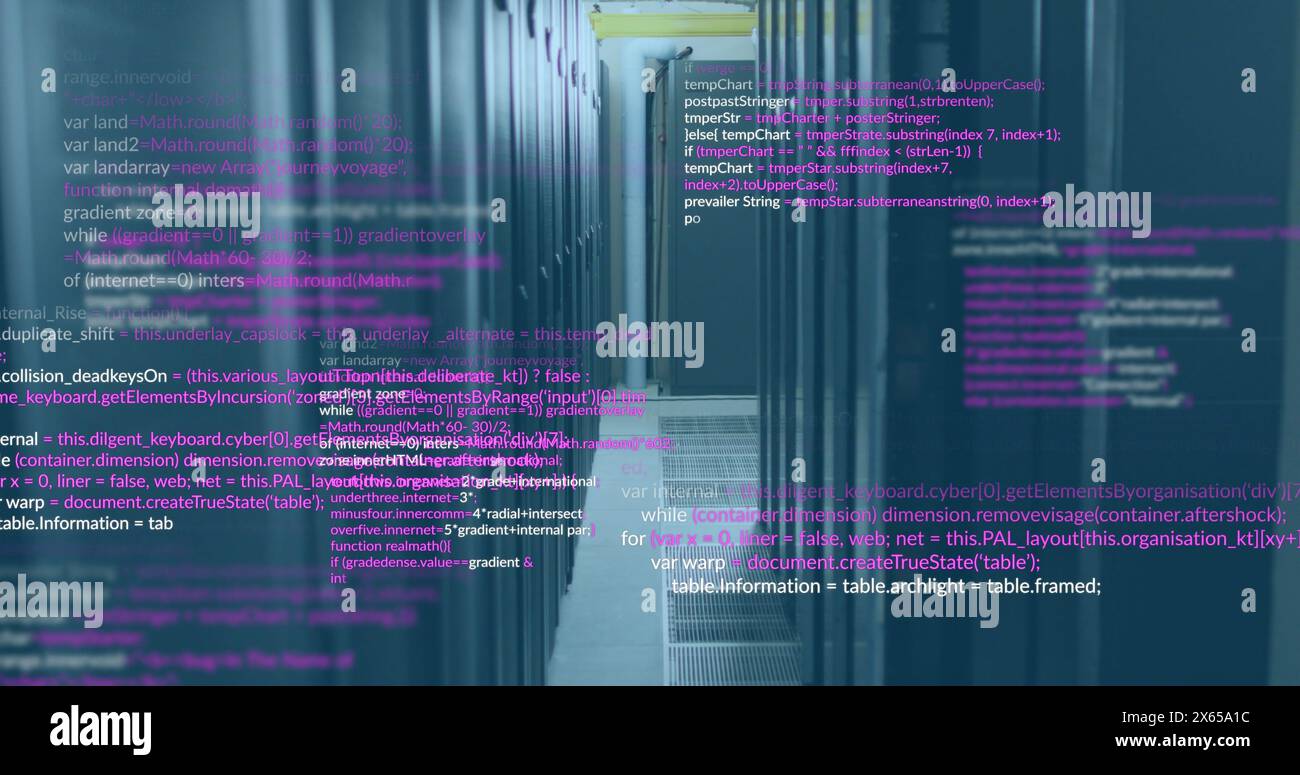 Image of multicolored computer language over data server racks in server room Stock Photo - Alamy