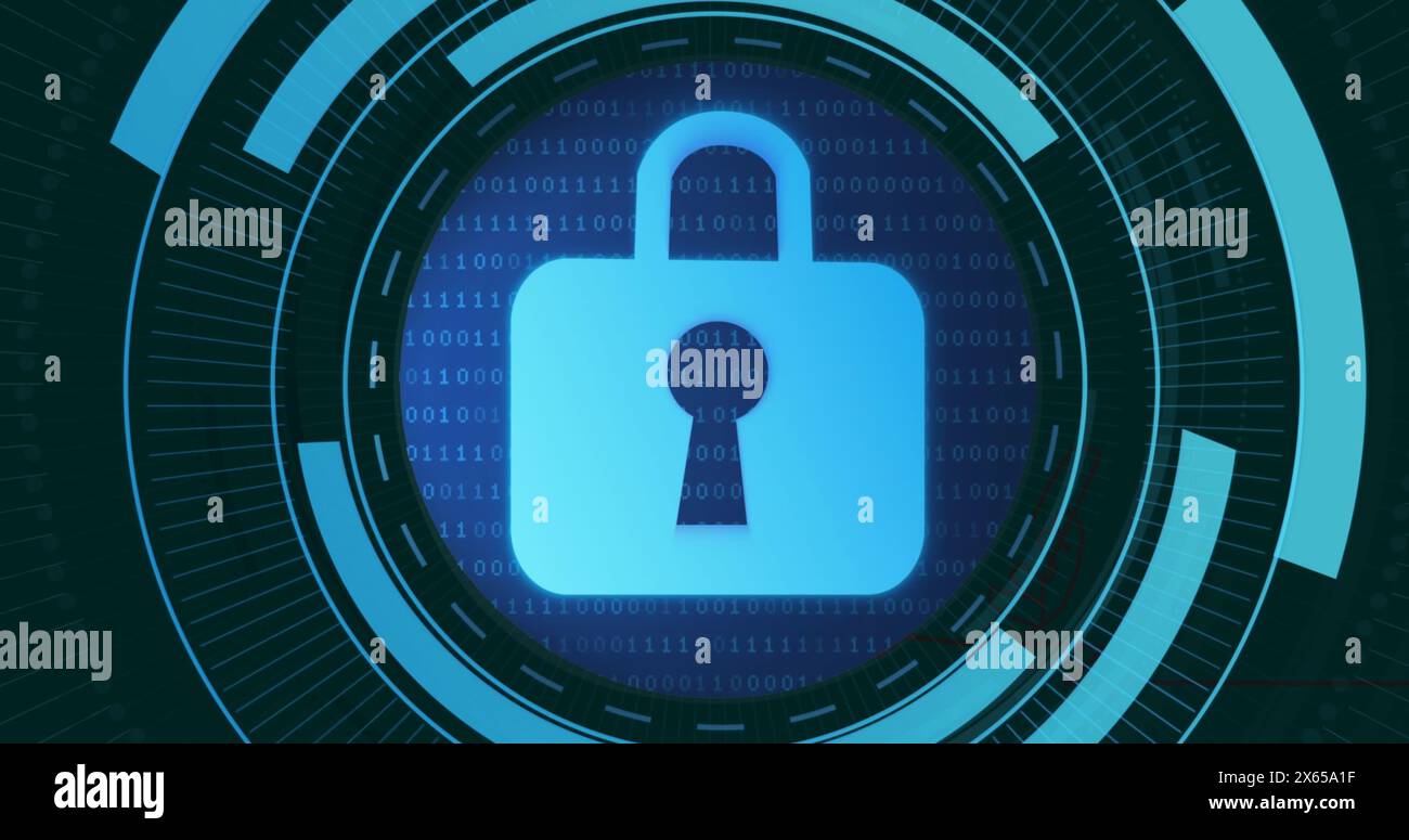 Image of padlock in moving circles with binary codes Stock Photo - Alamy