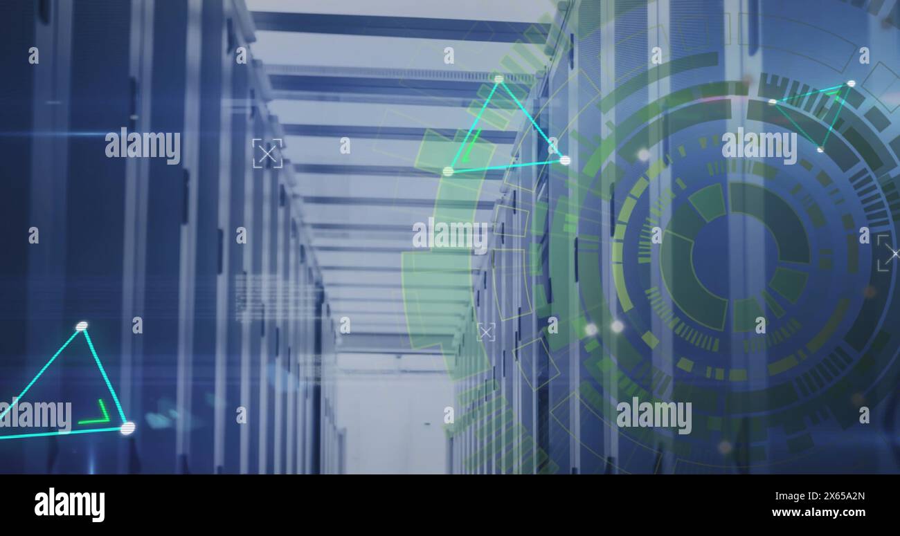 Image of connected dots forming triangles and loading circles over ...