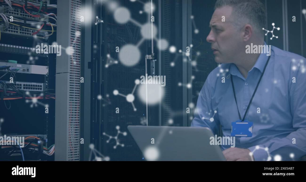 Animation molecules over server room hi-res stock photography and ...
