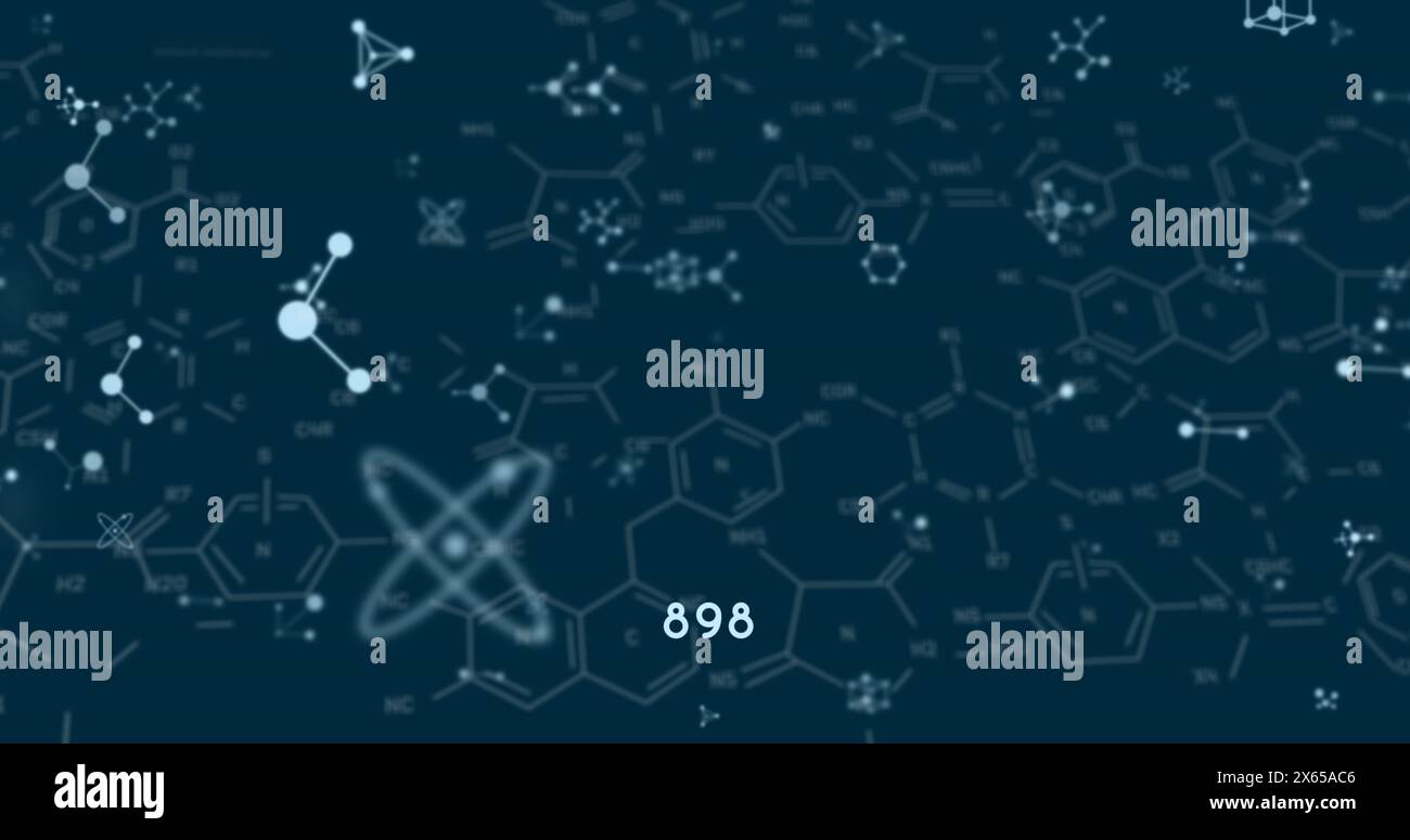 Image of molecules and chemical formula on black background Stock Photo ...