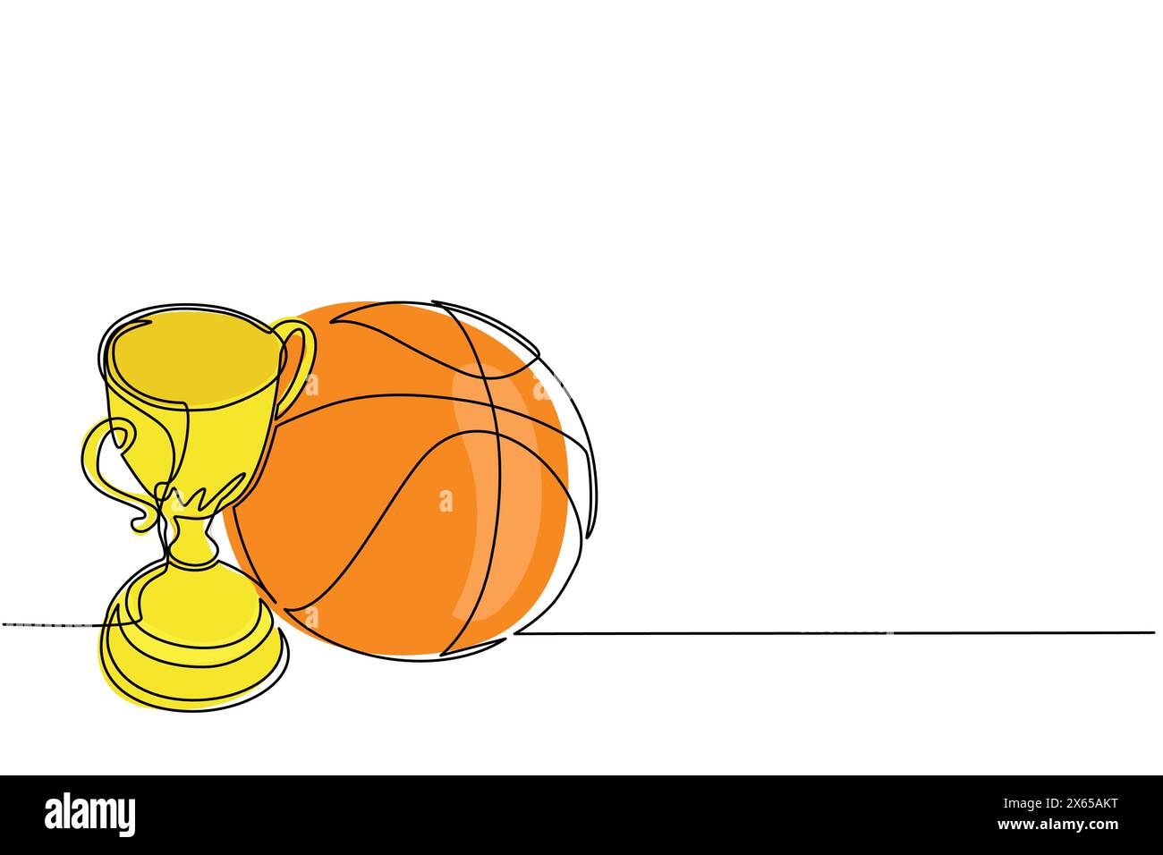 Single one line drawing trophy and basketball ball. Champion cup icon ...