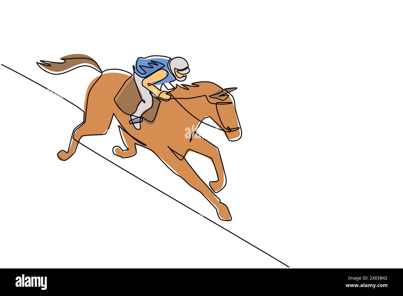 Single continuous line drawing young jockey on horse. Racing horse with ...