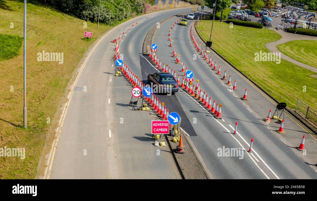 The Riverside Road in Stockton,England,UK with its lane diversions and ...