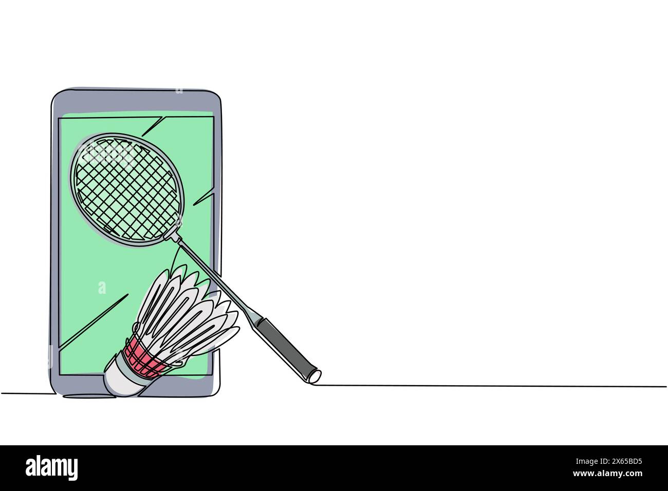 Continuous one line drawing smartphone, badminton racket and ...
