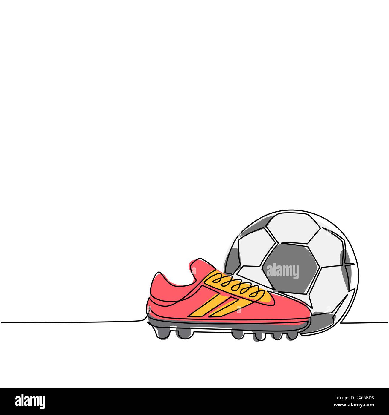 Single one line drawing football shoes and soccer ball. Football icon ...