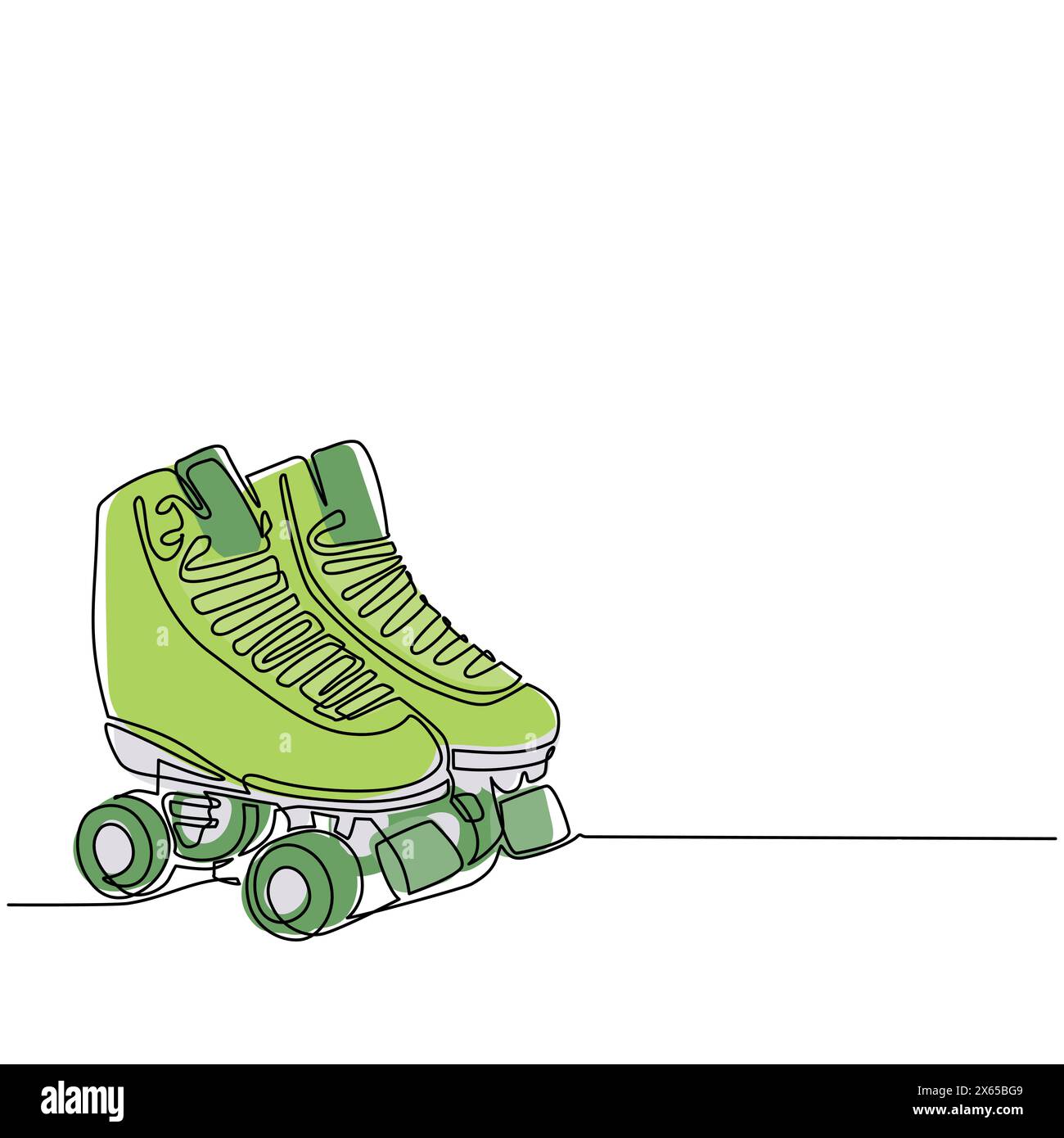 Single continuous line drawing pair of vintage, retro quad roller ...