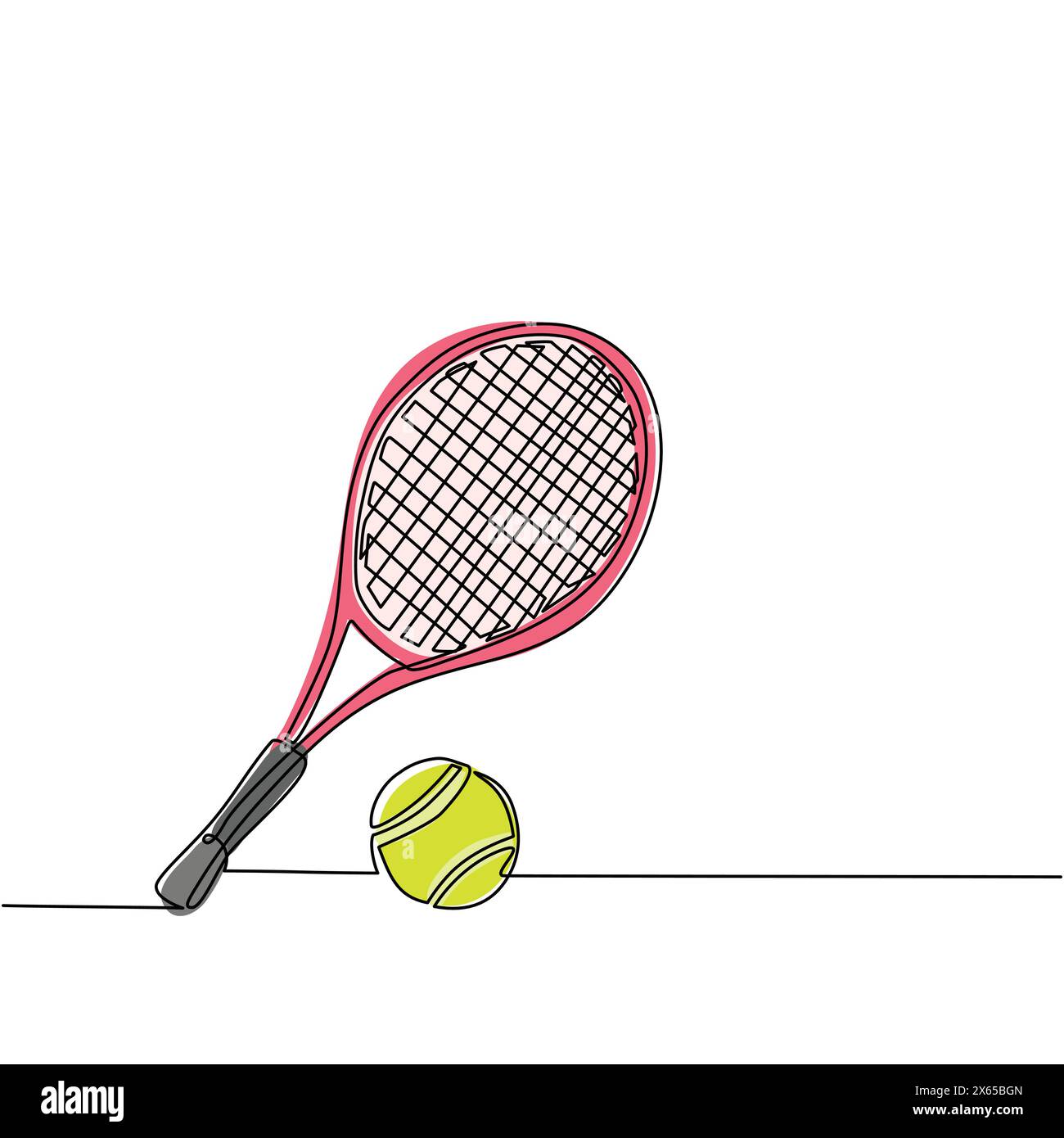 Continuous one line drawing tennis racket and ball equipment for ... Continuous one line drawing tennis racket and ball equipment for ...