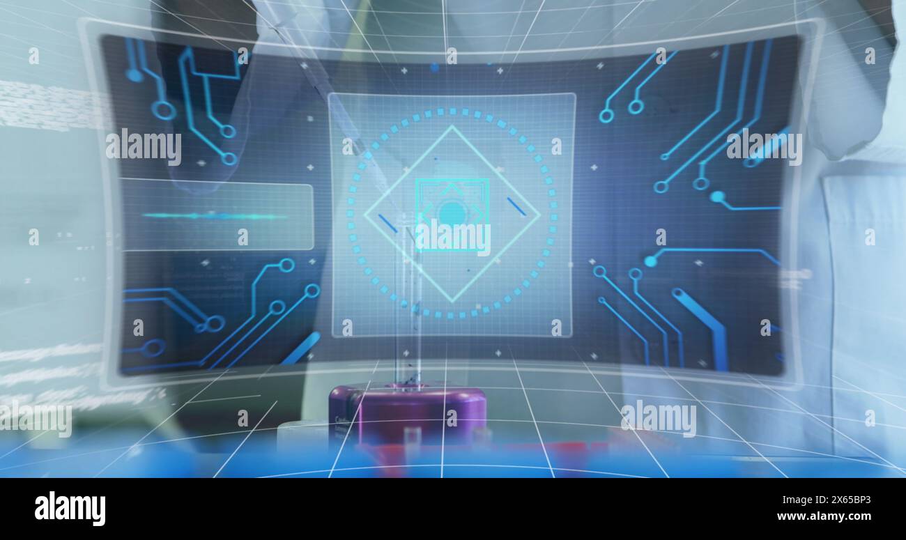 Image of data processing with globe on screen over african american ...