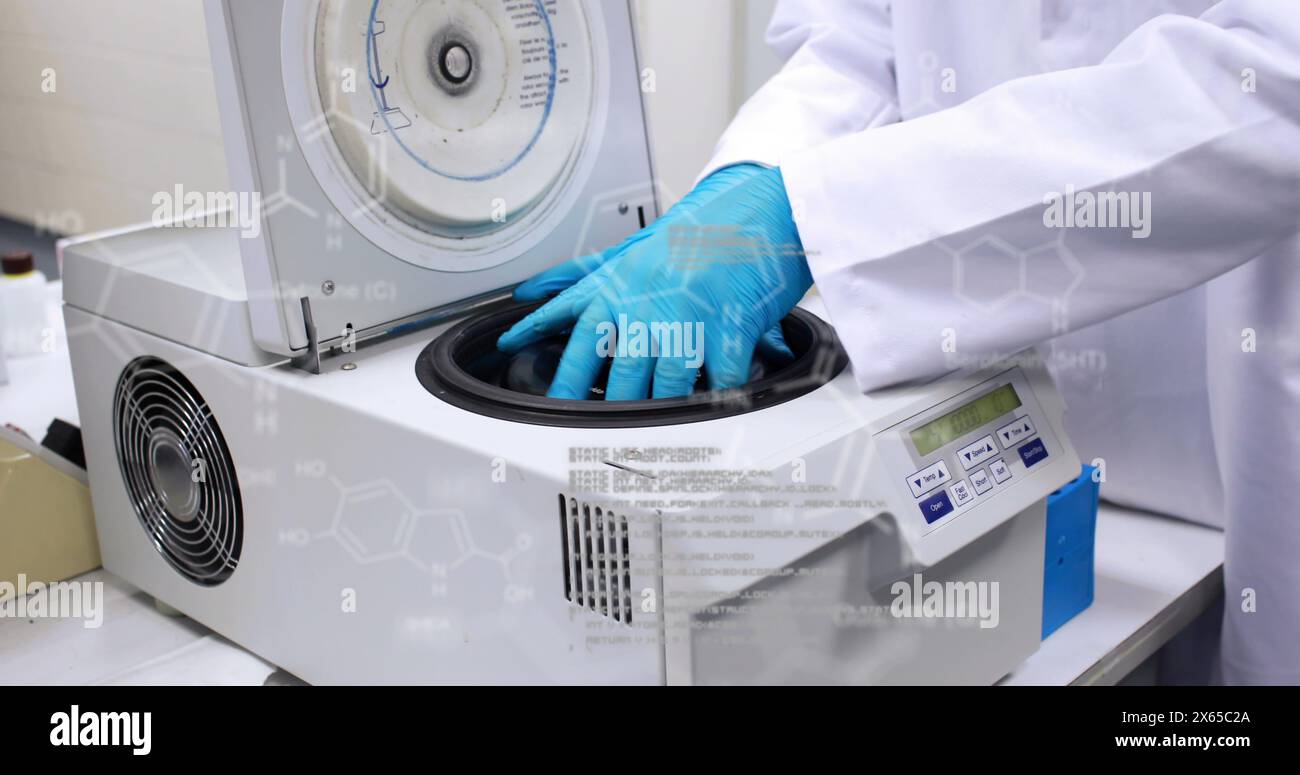 Image of doctor in lab over data processing Stock Photo - Alamy
